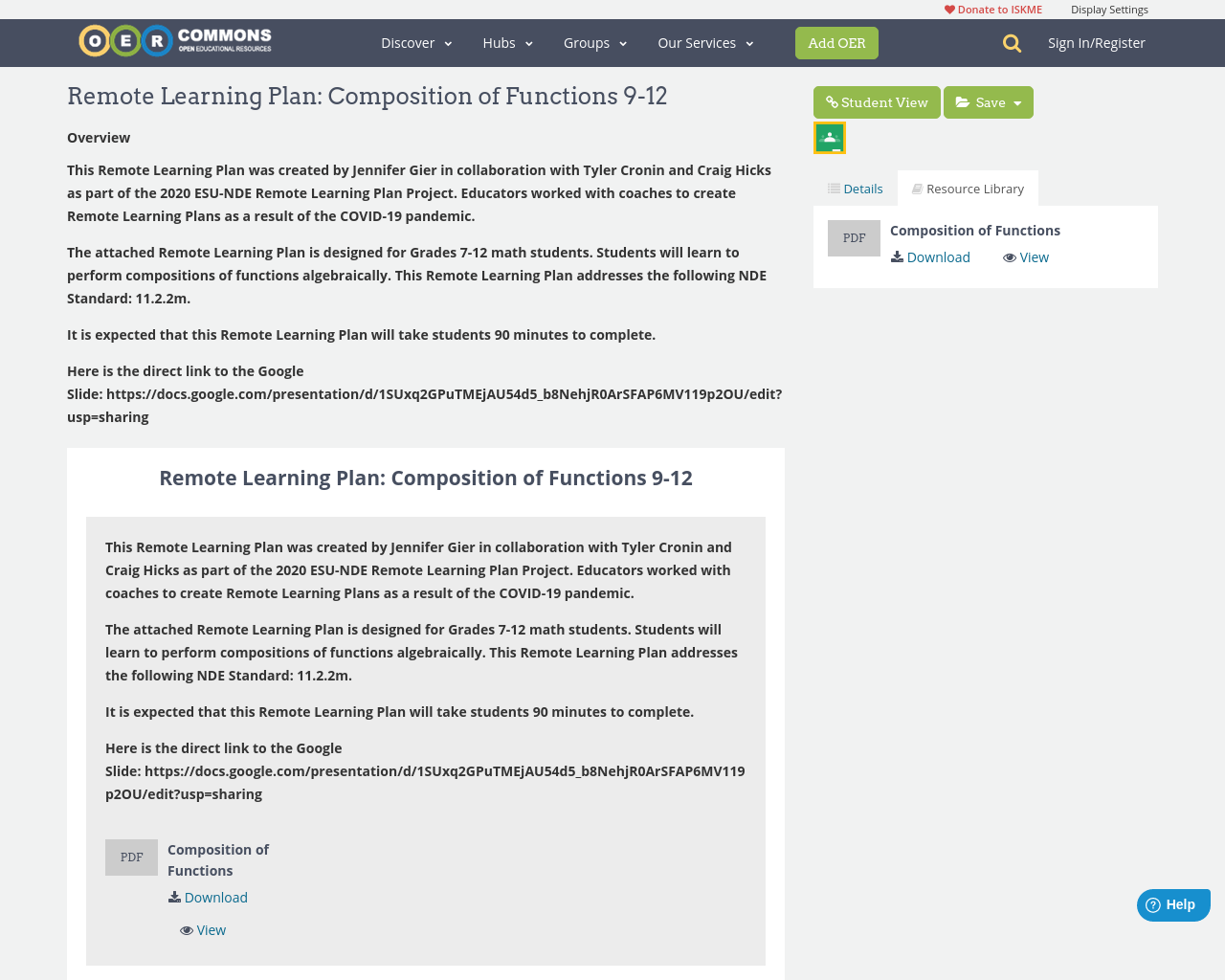 Remote Learning Plan: Composition of Functions 9-12 | OER Commons