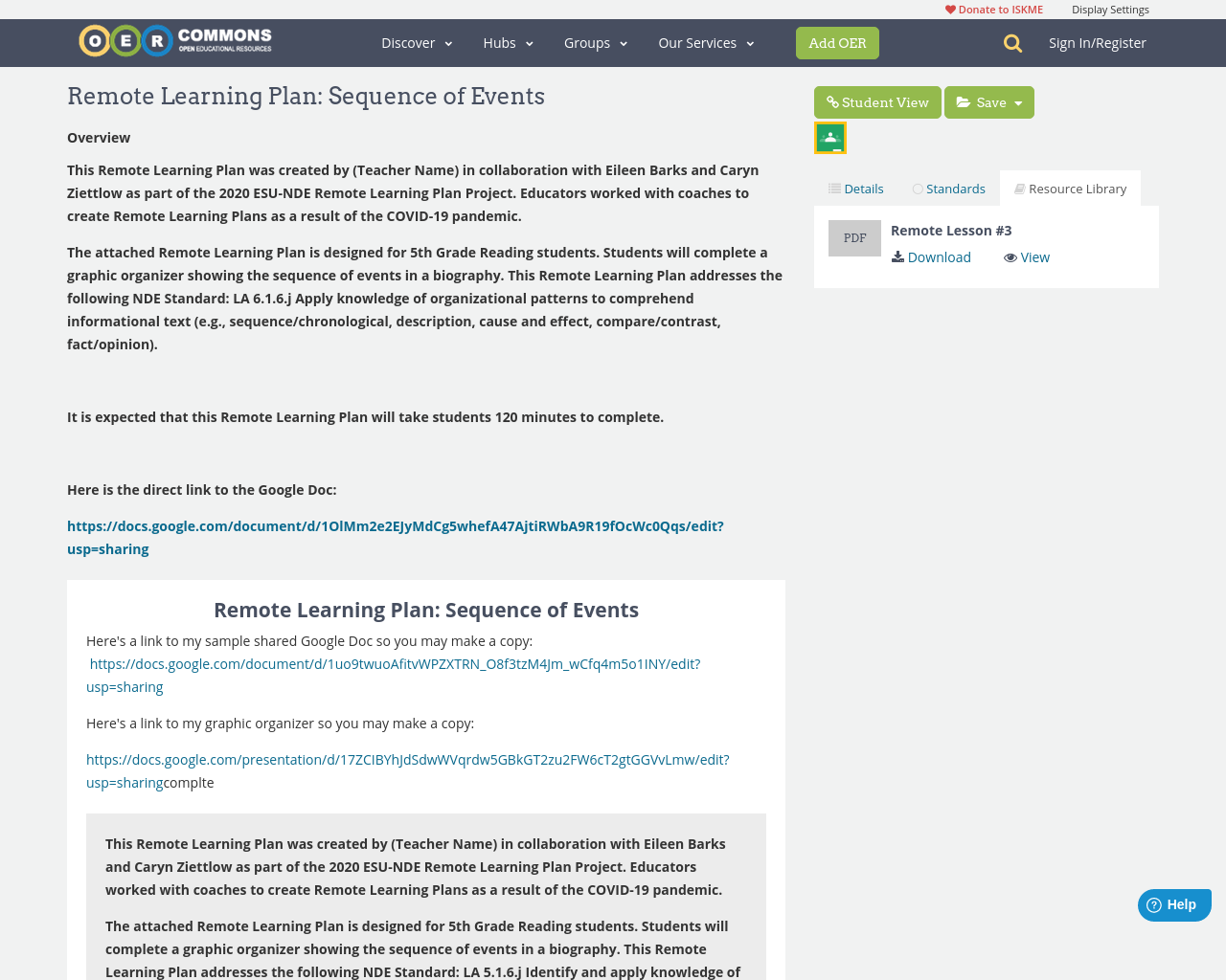 Remote Learning Plan: Sequence of Events | OER Commons