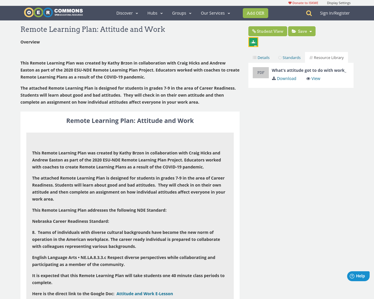 Remote Learning Plan: Attitude and Work | OER Commons