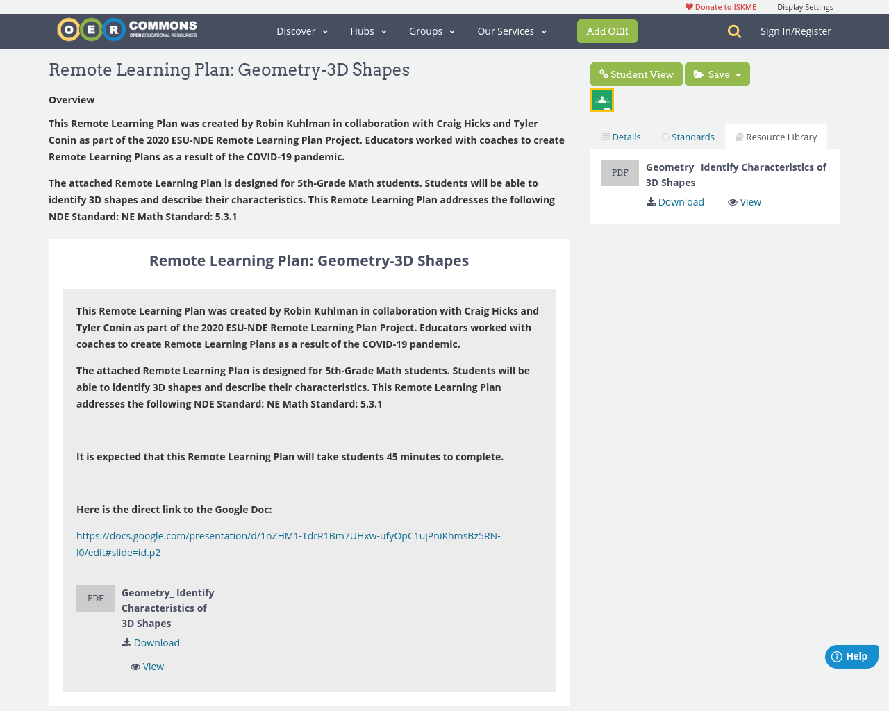 Remote Learning Plan: Geometry-3D Shapes | OER Commons