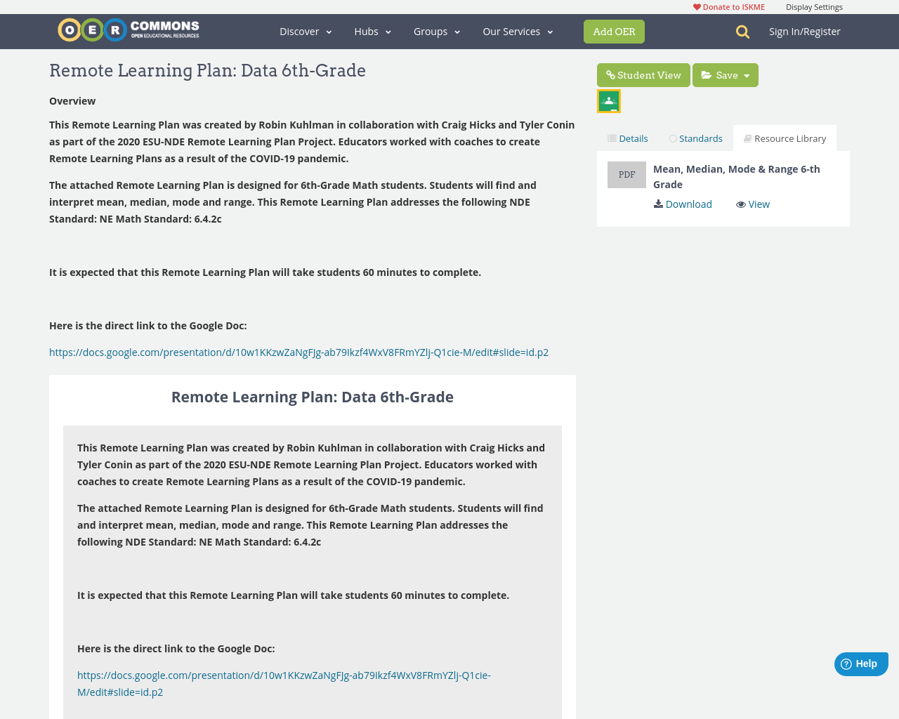 Remote Learning Plan: Data 6th-Grade | OER Commons