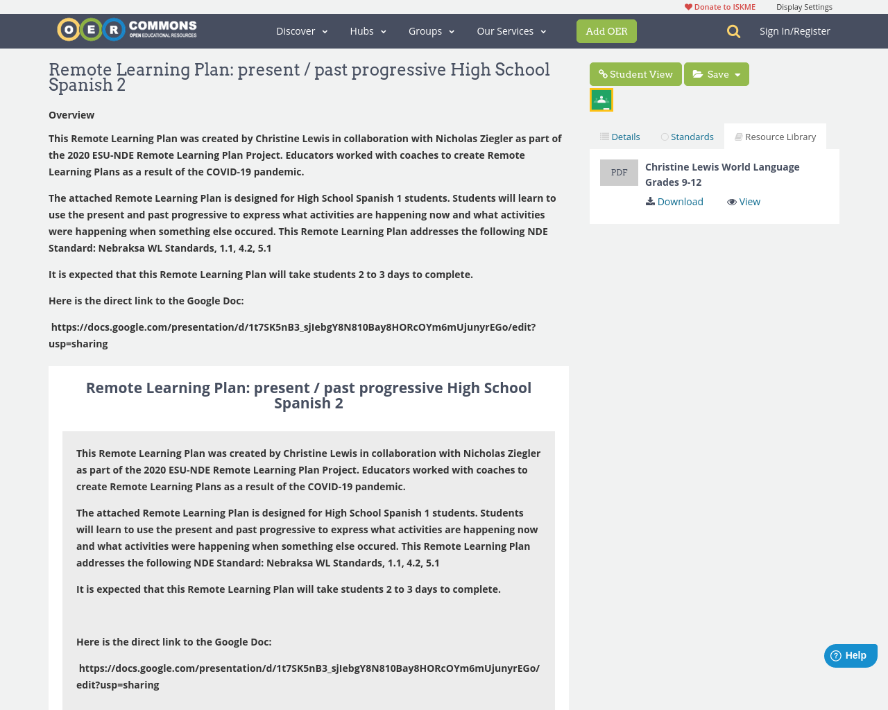 Remote Learning Plan: present / past progressive High School Spanish 2 | OER Commons