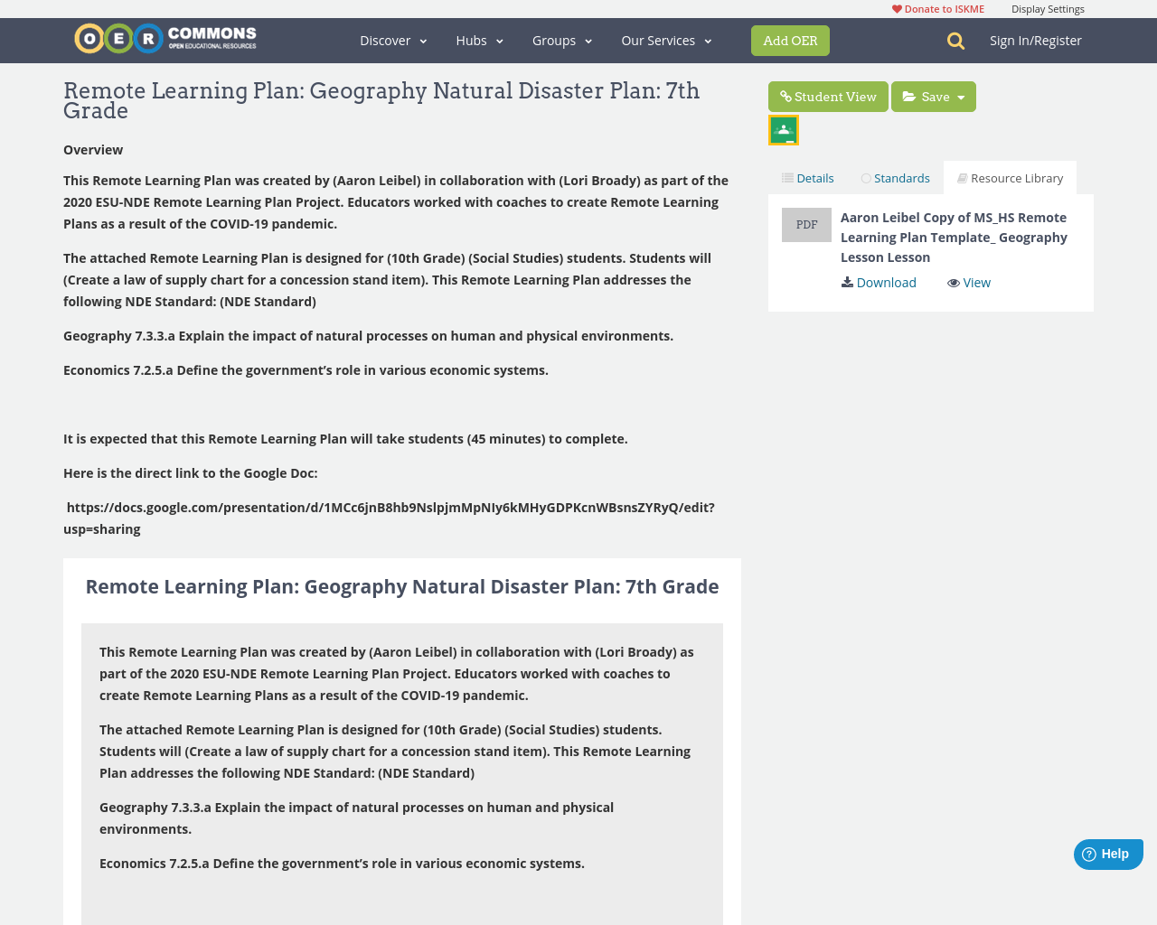 Remote Learning Plan: Geography Natural Disaster Plan: 7th Grade | OER ...
