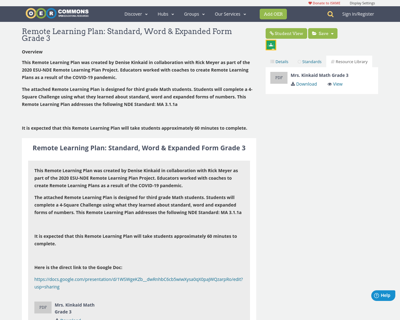Remote Learning Plan: Standard, Word & Expanded Form Grade 3 | OER Commons