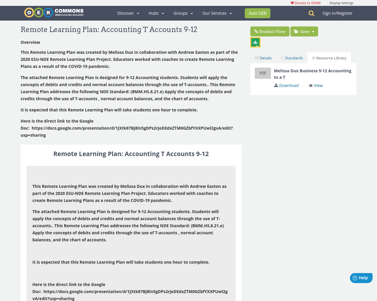 Remote Learning Plan: Accounting T Accounts 9-12 | OER Commons