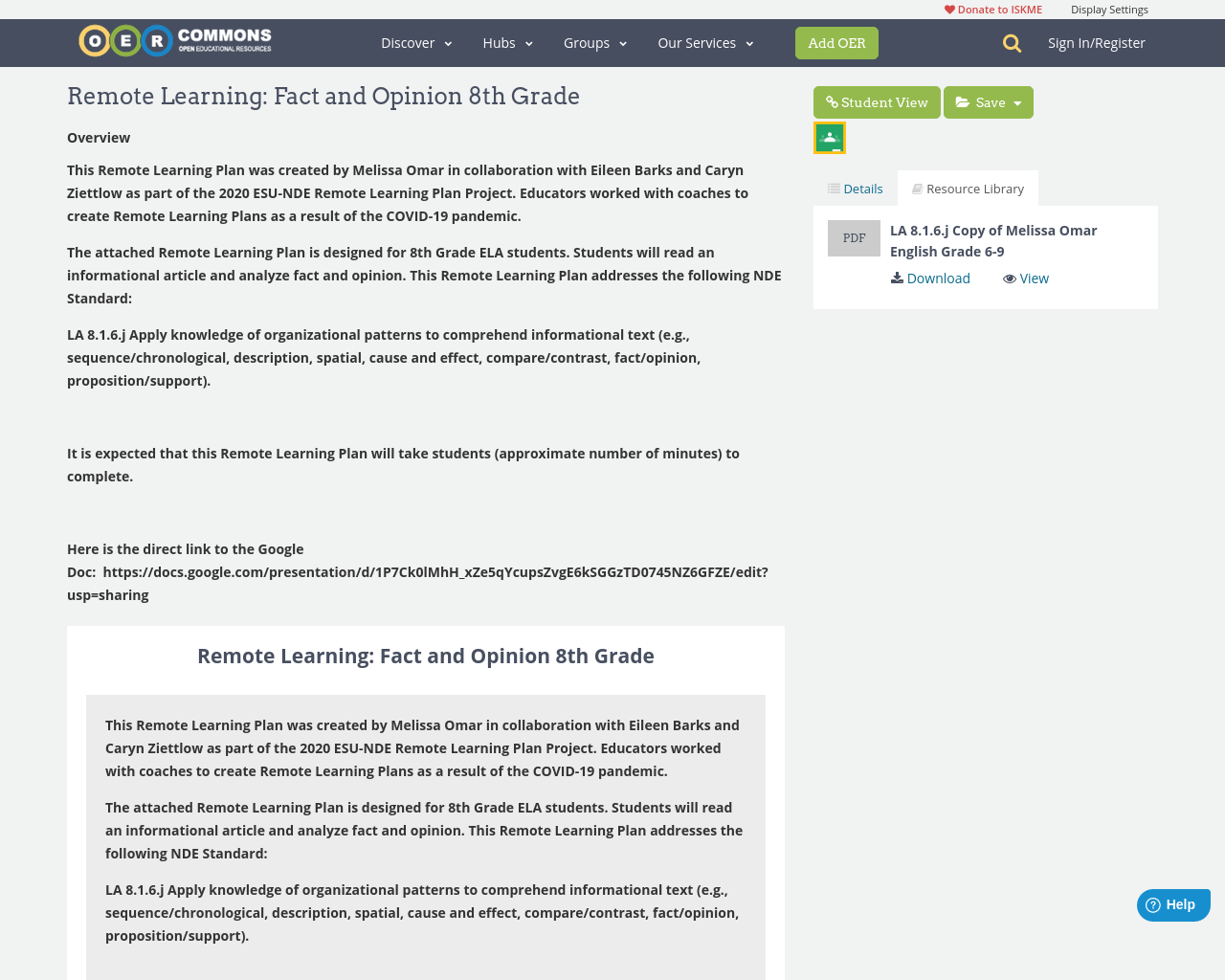 Remote Learning: Fact and Opinion 8th Grade | OER Commons