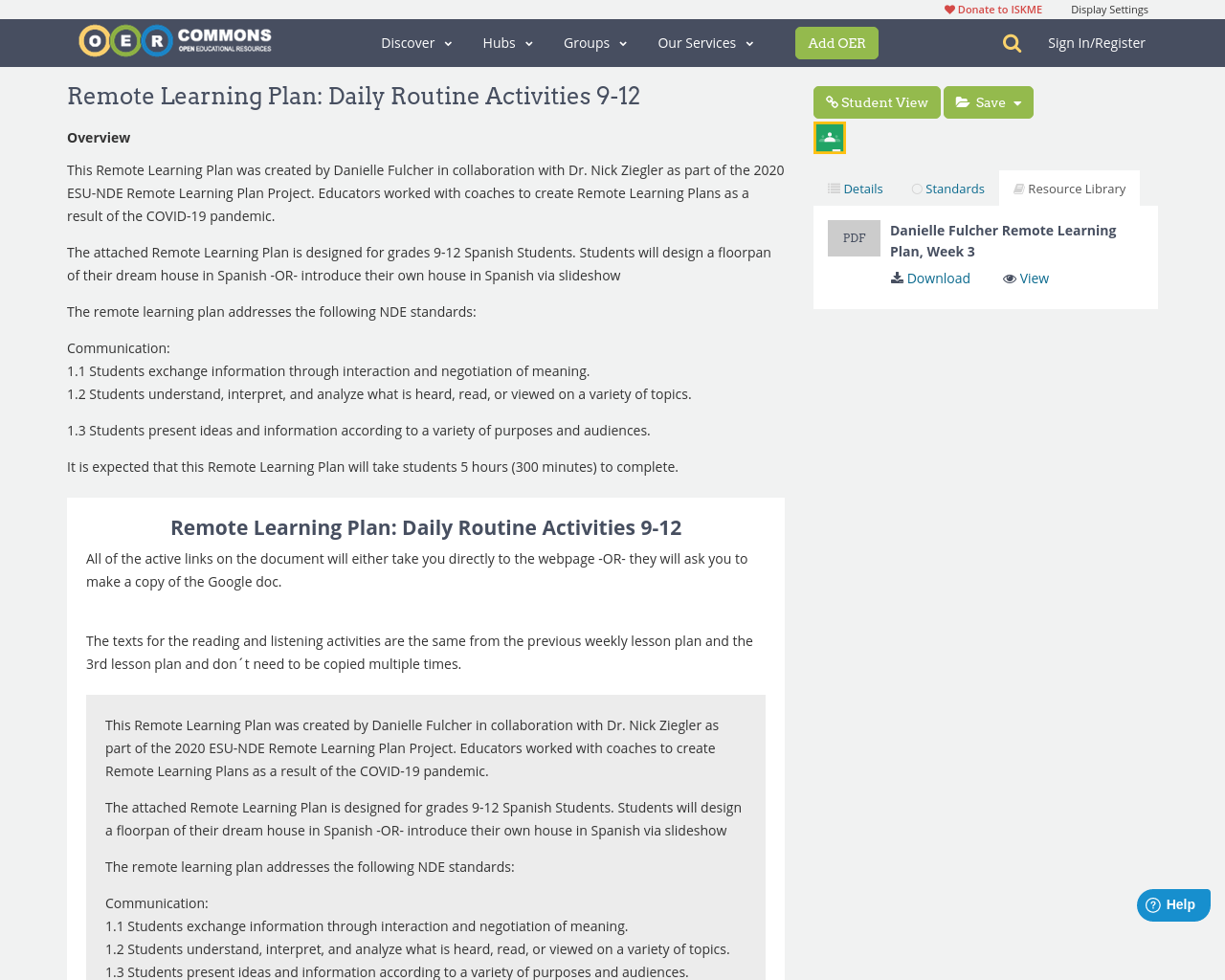 Remote Learning Plan: Daily Routine Activities (Spanish) 9-12 | OER Commons