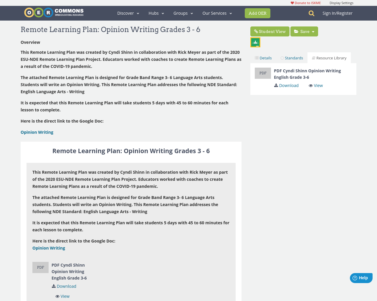 Remote Learning Plan: Opinion Writing Grades 3 - 6 | OER Commons