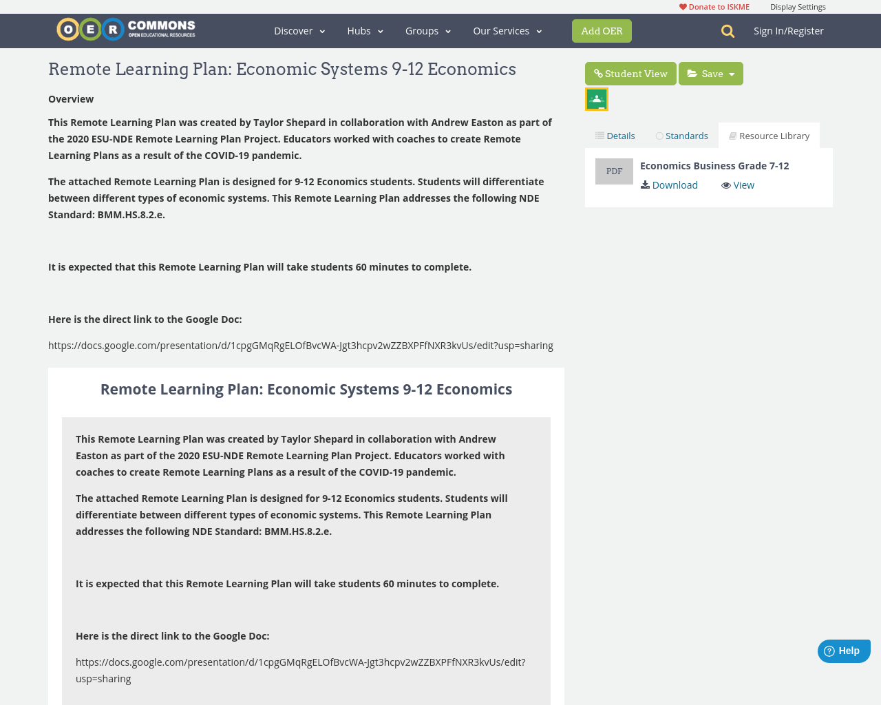 Remote Learning Plan: Economic Systems 9-12 Economics | OER Commons