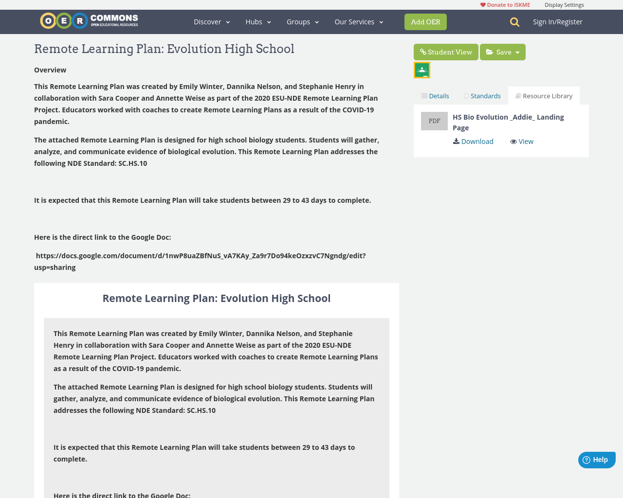 Remote Learning Plan: Evolution High School | OER Commons