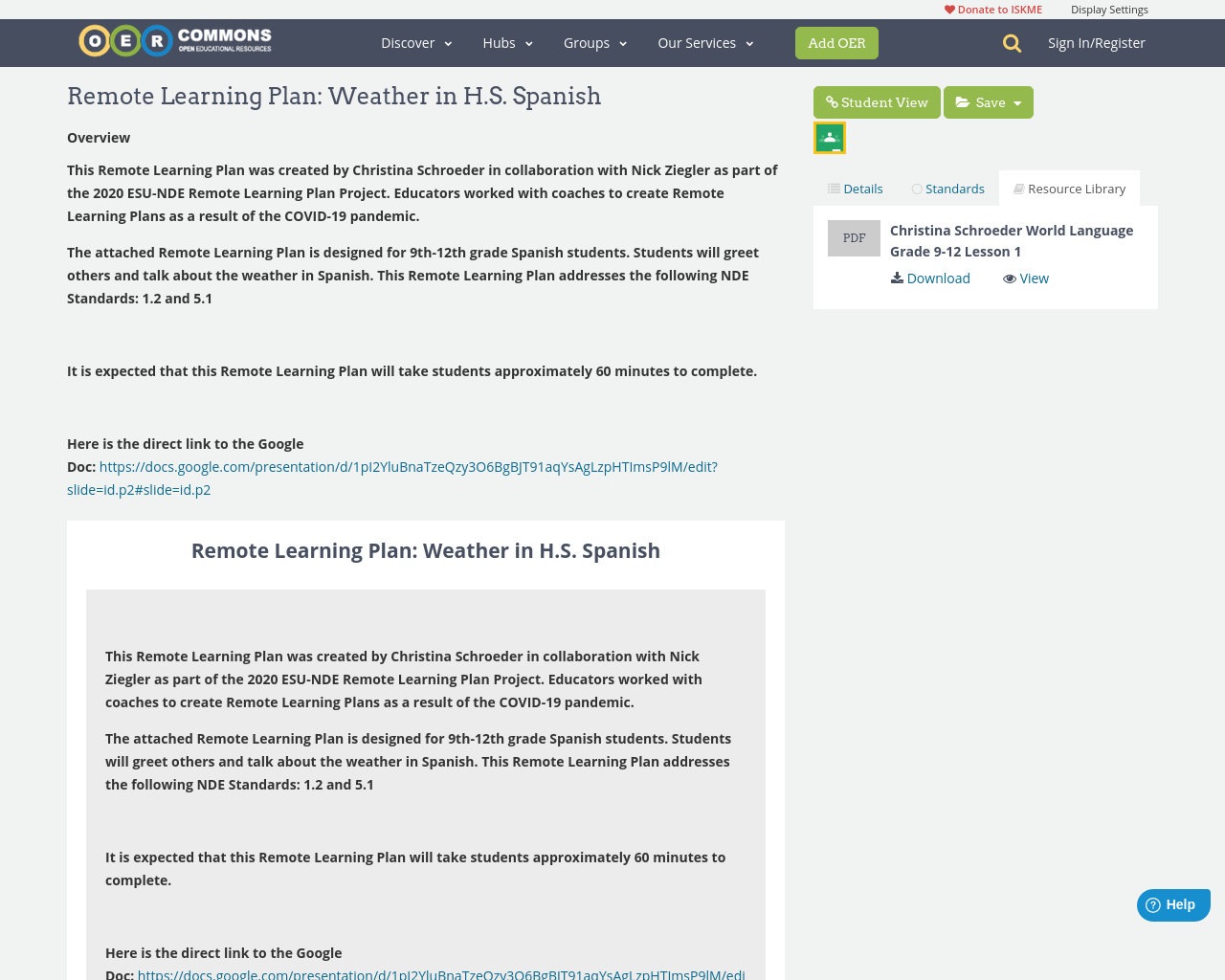 Remote Learning Plan: Weather in H.S. Spanish | OER Commons