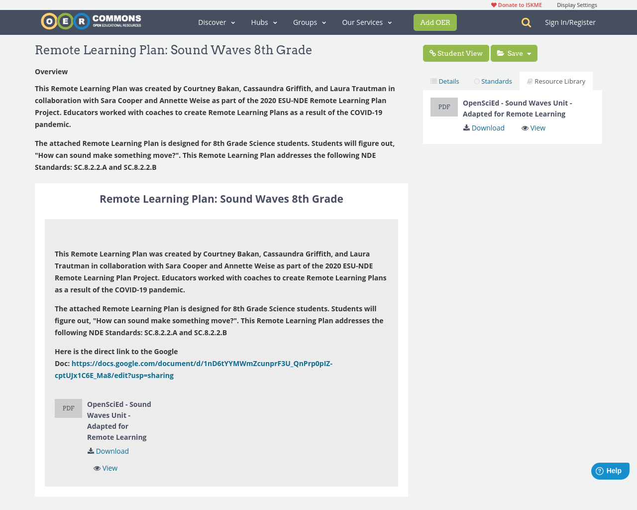 Remote Learning Plan: Sound Waves 8th Grade | OER Commons