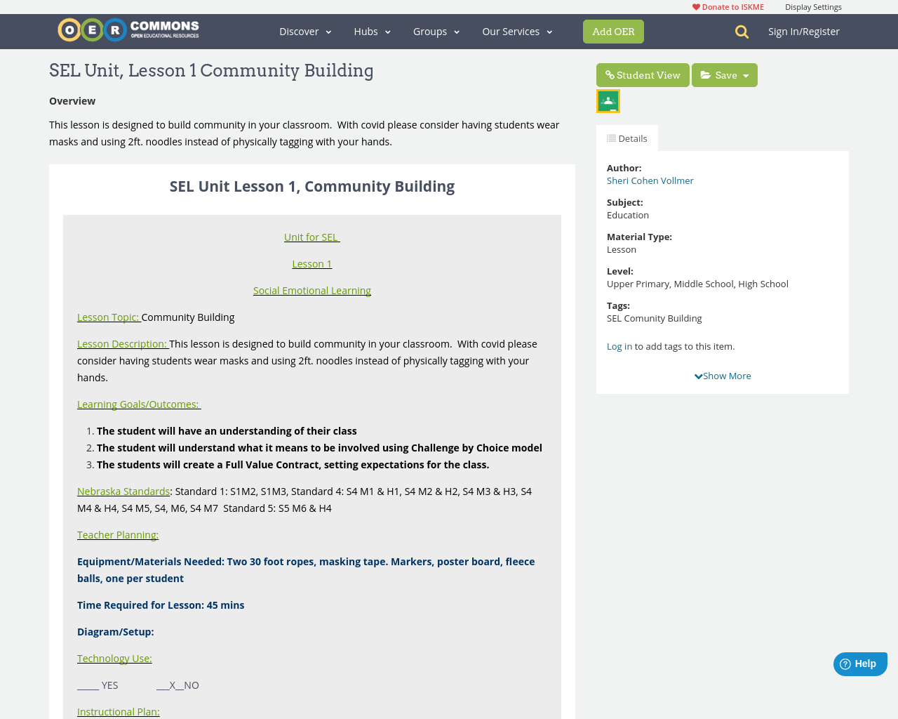 SEL Unit, Lesson 1 Community Building | OER Commons