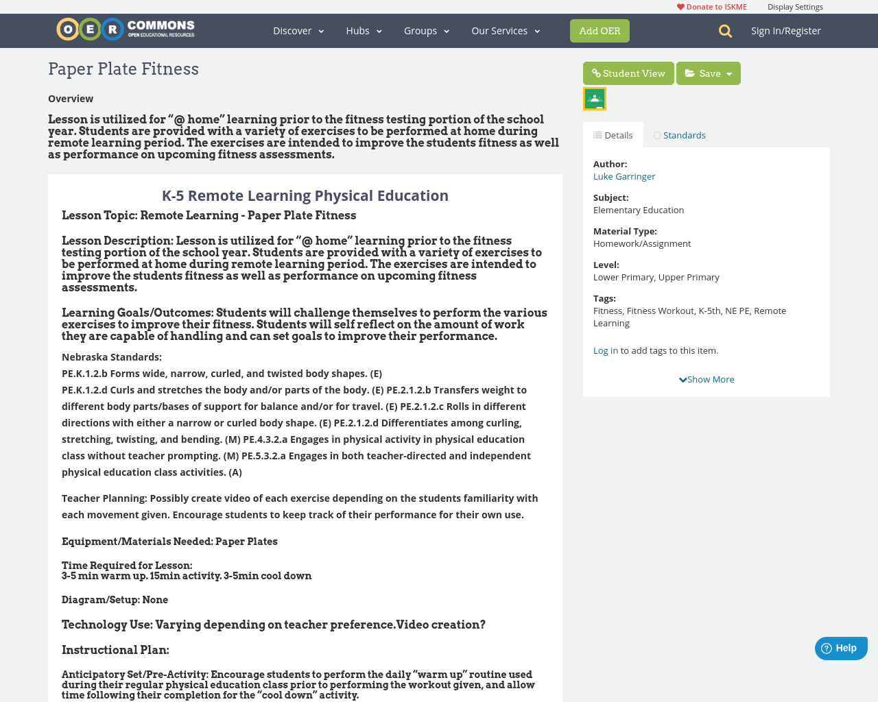 Paper Plate Fitness | OER Commons