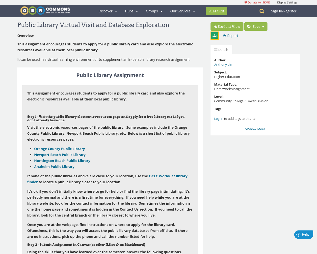 Public Library Virtual Visit and Database Exploration | OER Commons
