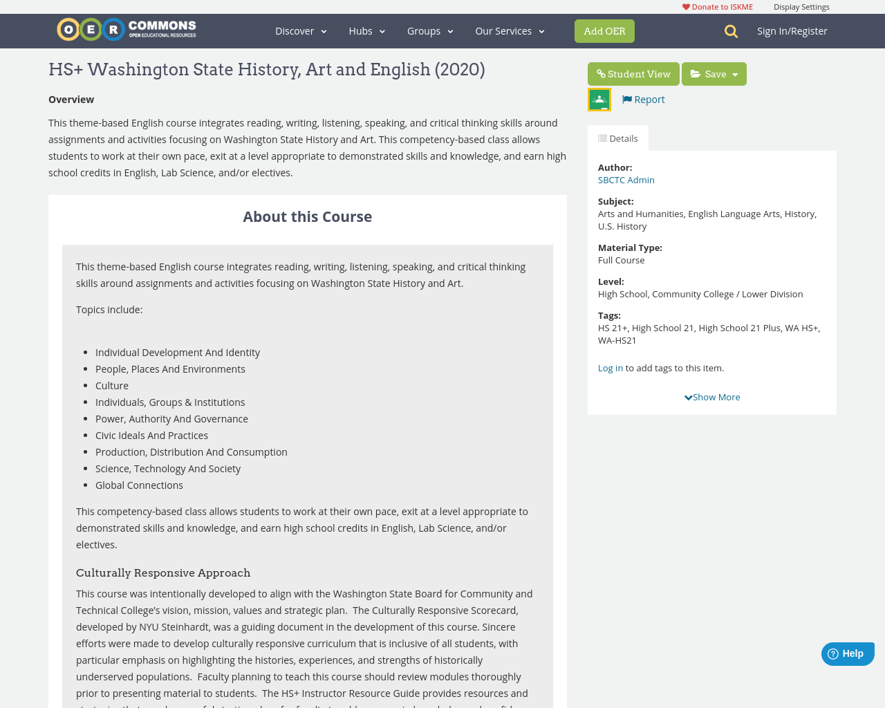 HS+ Washington State History, Art and English (2020) | OER Commons