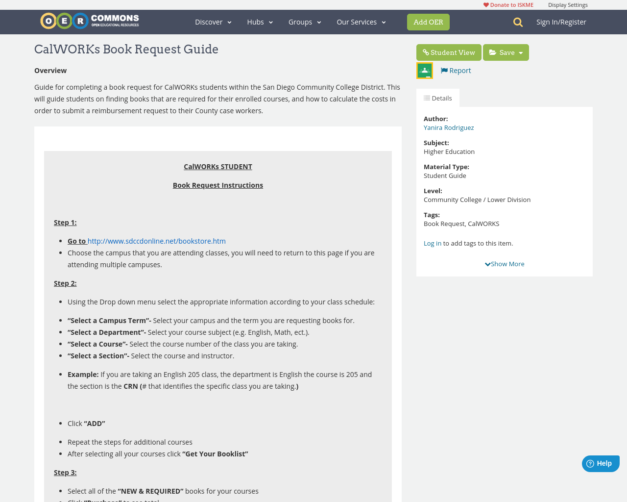 CalWORKs Book Request Guide | OER Commons