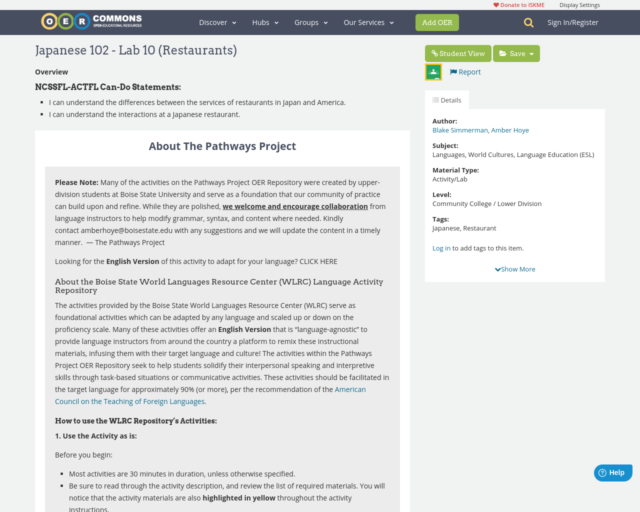 Japanese 102 - Lab 10 (Restaurants) | OER Commons