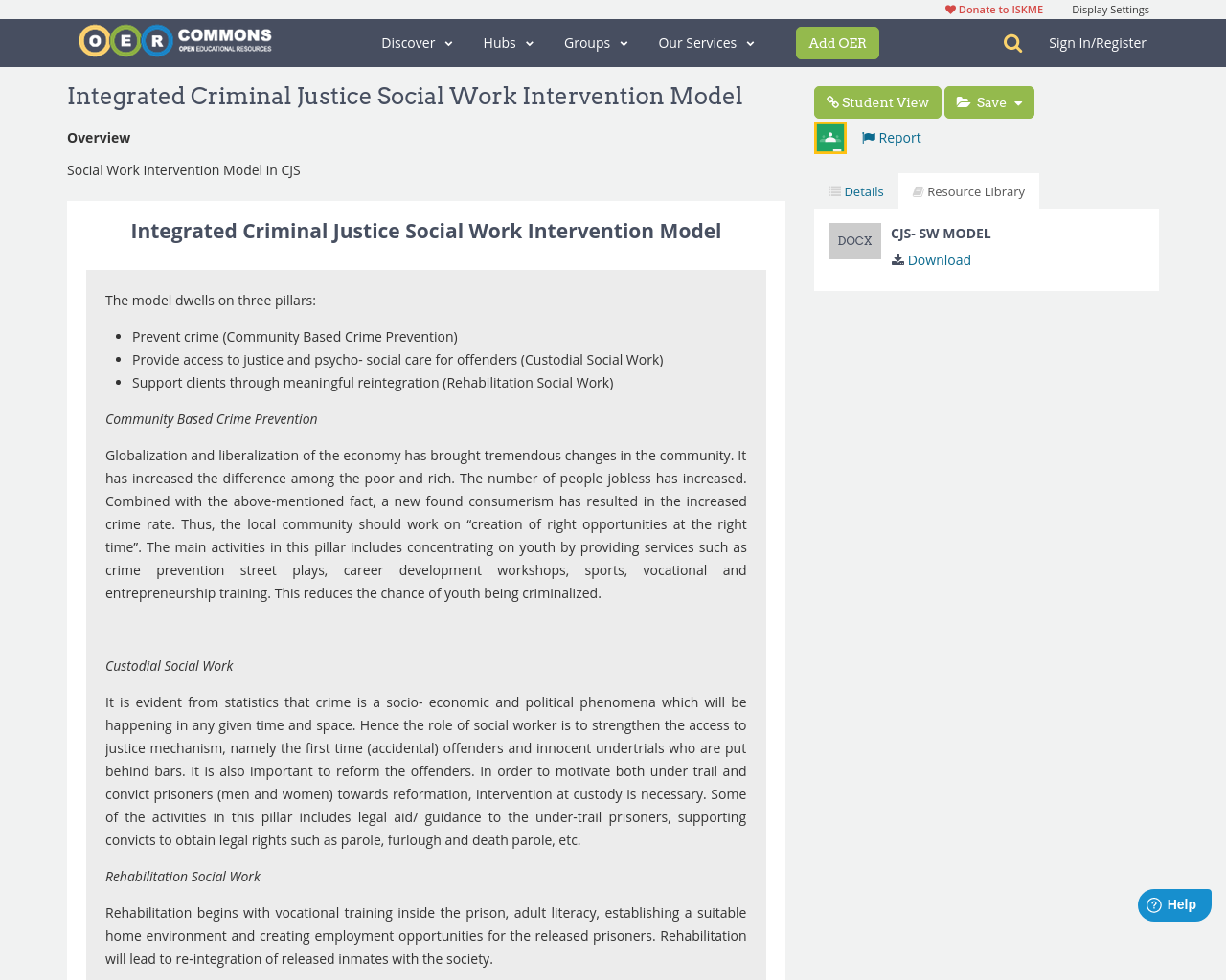 Integrated Criminal Justice Social Work Intervention Model | OER Commons