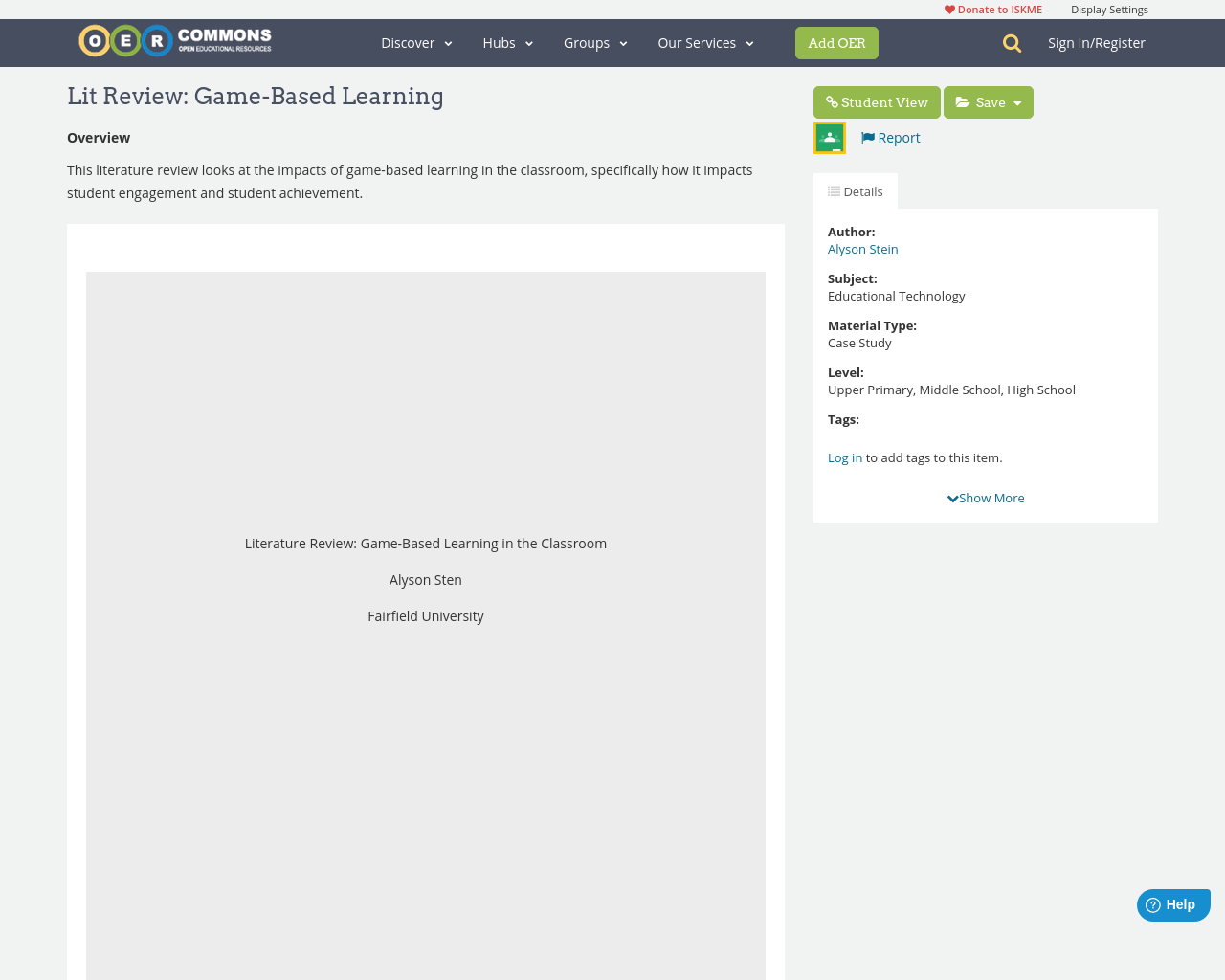 Lit Review: Game-Based Learning | OER Commons