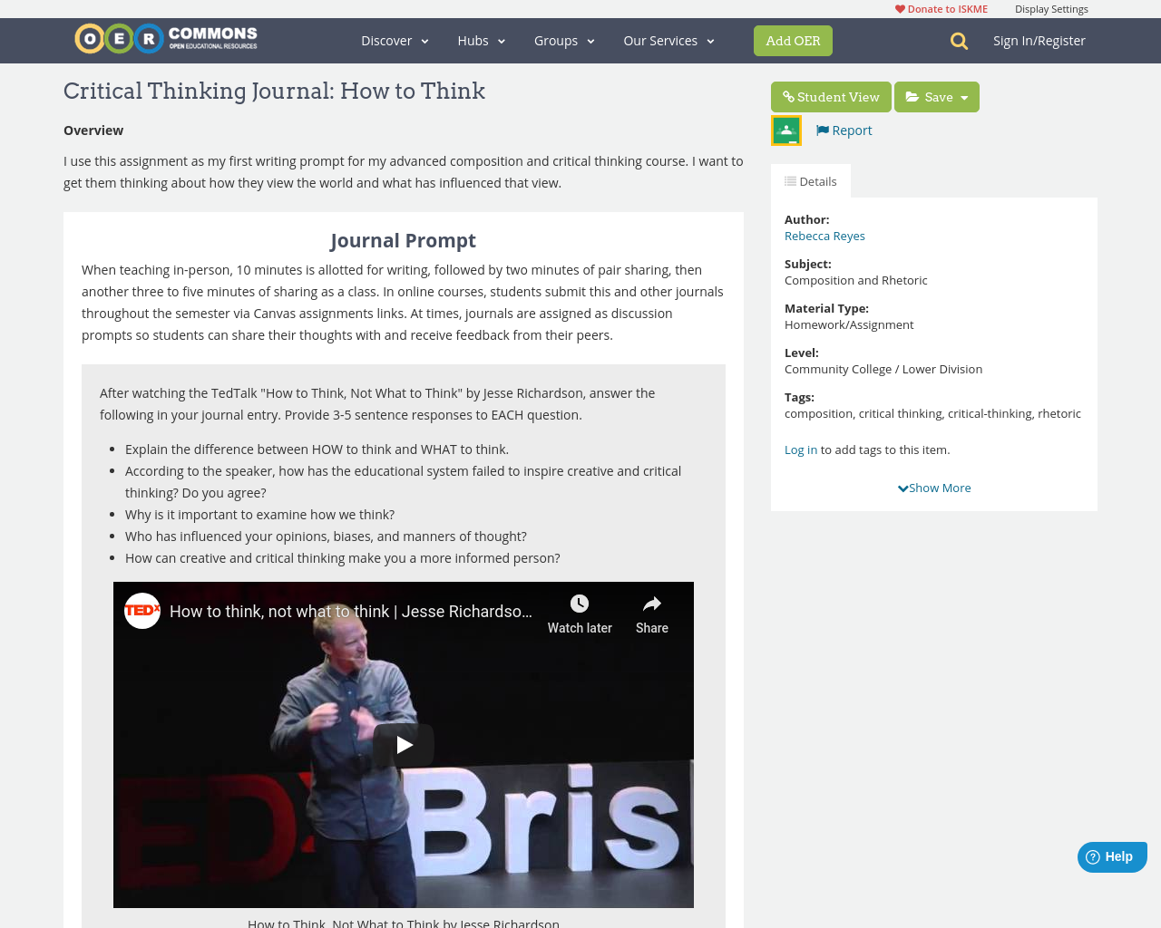 Critical Thinking Journal: How to Think | OER Commons