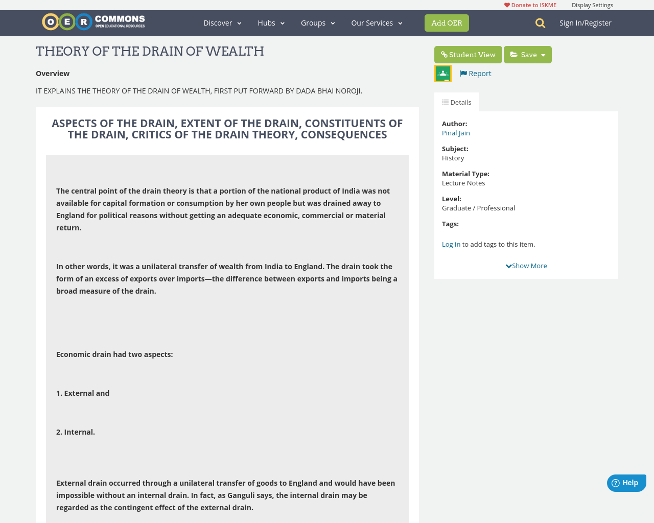 THEORY OF THE DRAIN OF WEALTH | OER Commons