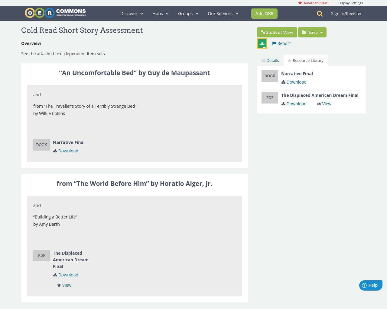 Cold Read Short Story Assessment | OER Commons