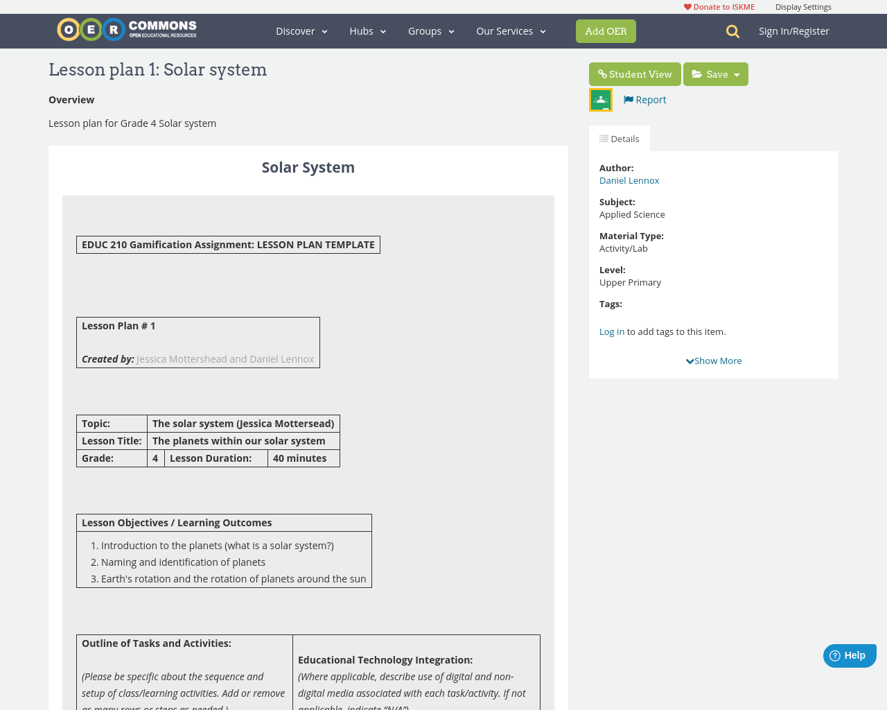 Lesson plan 1: Solar system | OER Commons