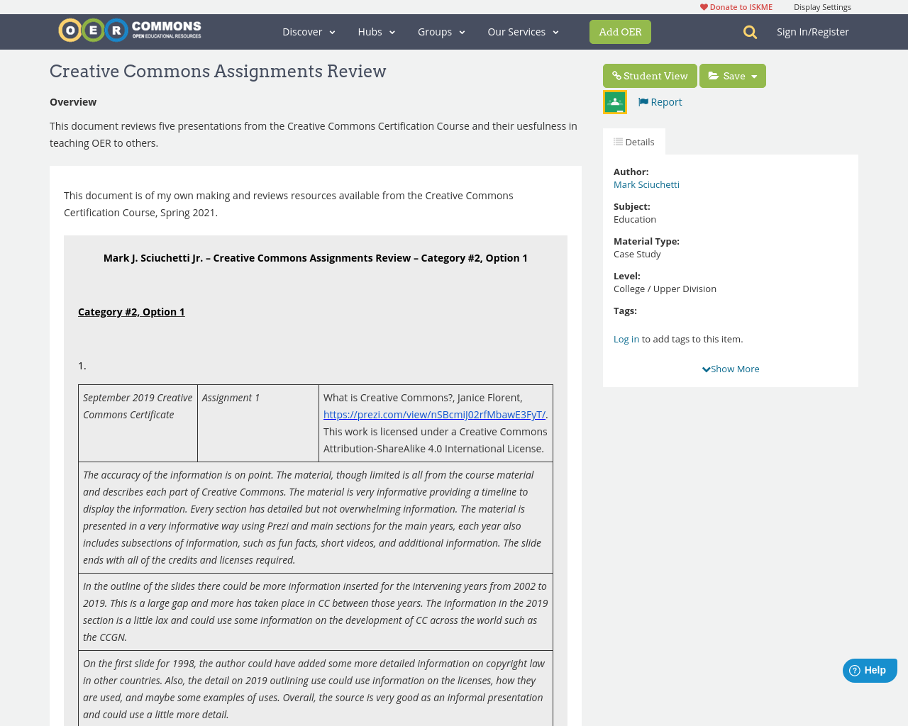 Creative Commons Assignments Review | OER Commons