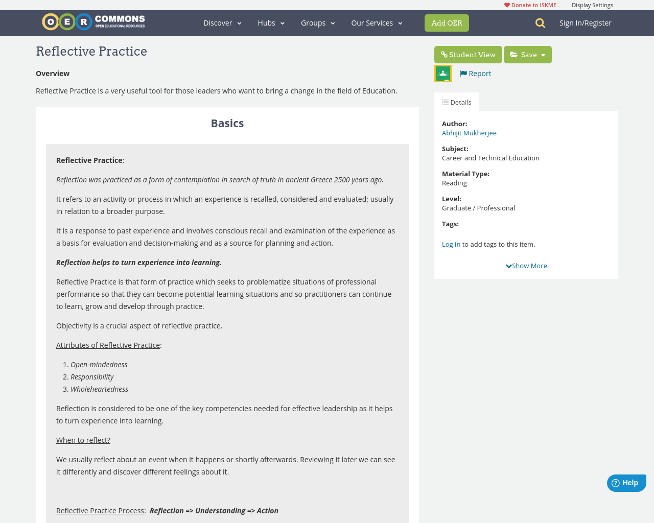 Reflective Practice | OER Commons