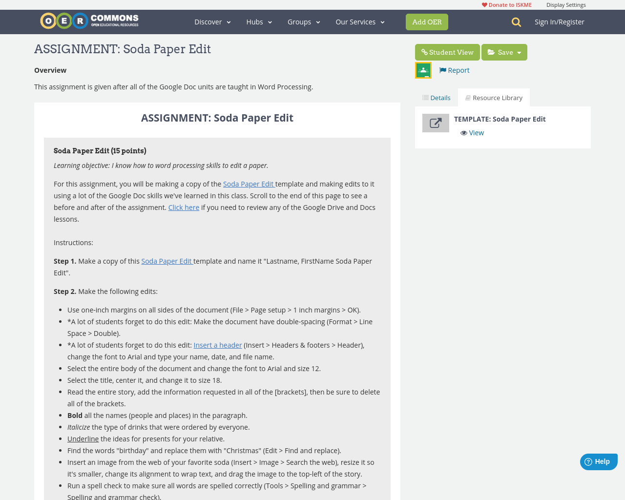 ASSIGNMENT: Soda Paper Edit | OER Commons