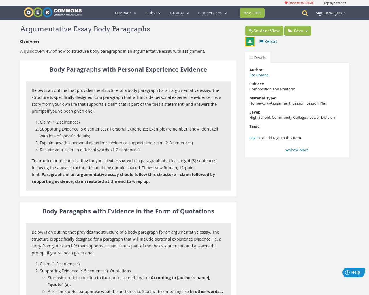Argumentative Essay Body Paragraphs | OER Commons