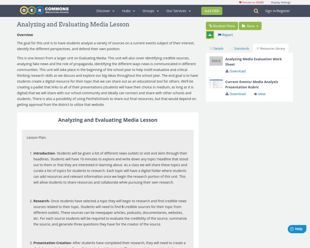 Analyzing and Evaluating Media Lesson | OER Commons