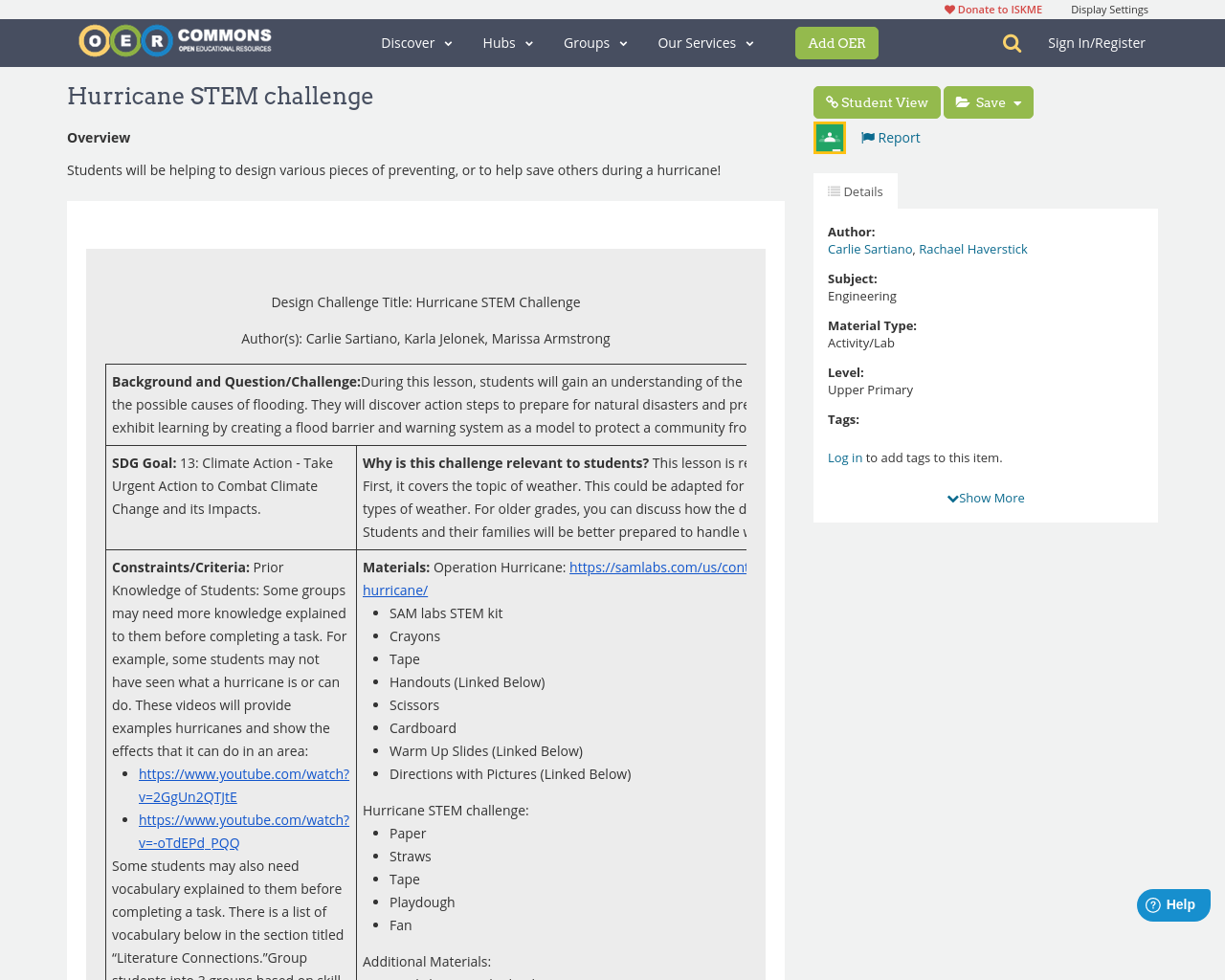 Hurricane STEM challenge | OER Commons