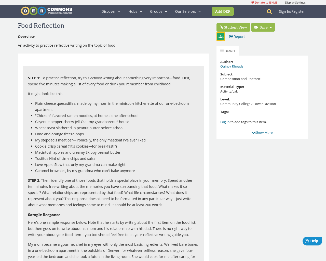 Food Reflection | OER Commons