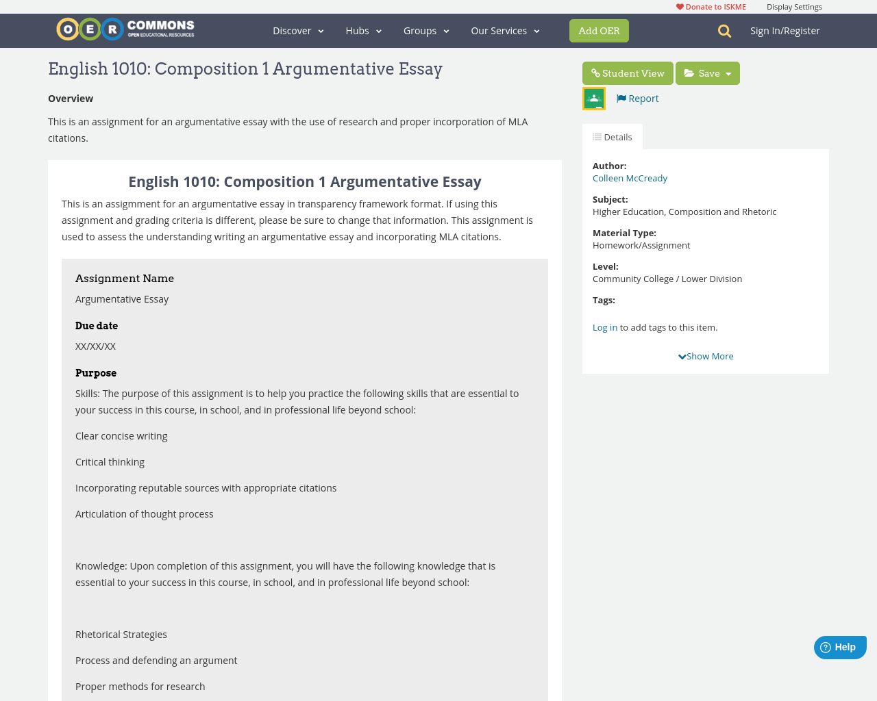 English 1010: Composition 1 Argumentative Essay | OER Commons