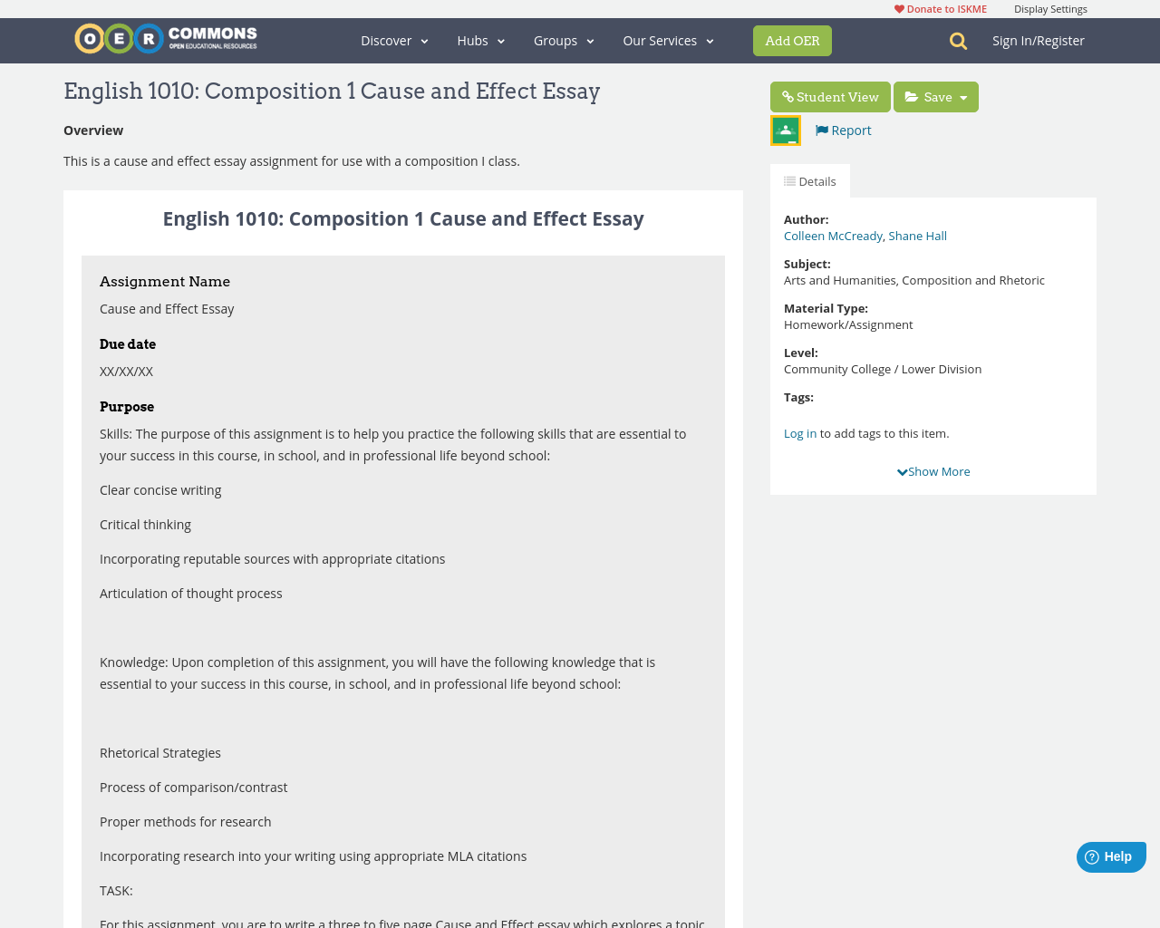 English 1010: Composition 1 Cause and Effect Essay | OER Commons