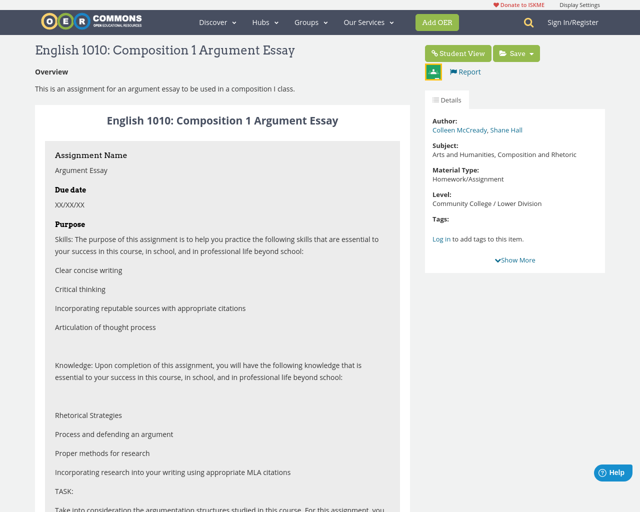 English 1010: Composition 1 Argument Essay | OER Commons