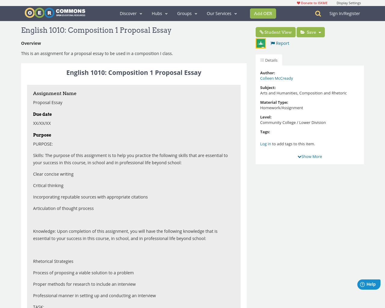 English 1010: Composition 1 Proposal Essay | OER Commons