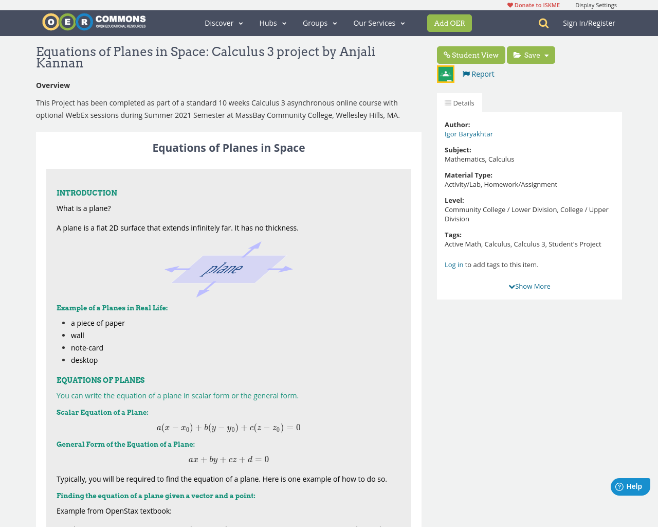 Equations of Planes in Space: Calculus 3 project by Anjali Kannan | OER ...