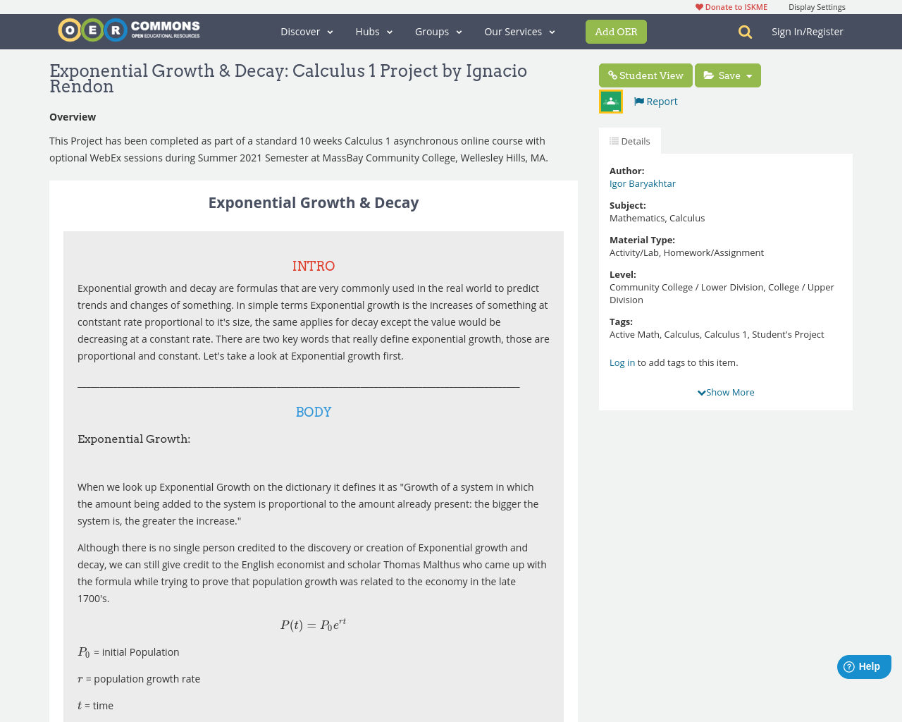 Exponential Growth & Decay: Calculus 1 Project by Ignacio Rendon | OER ...