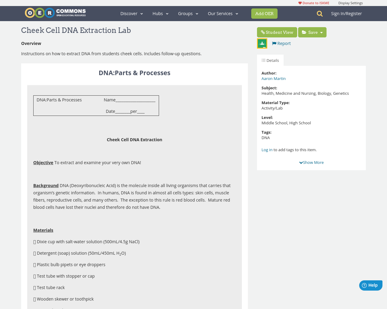 Cheek Cell DNA Extraction Lab | OER Commons