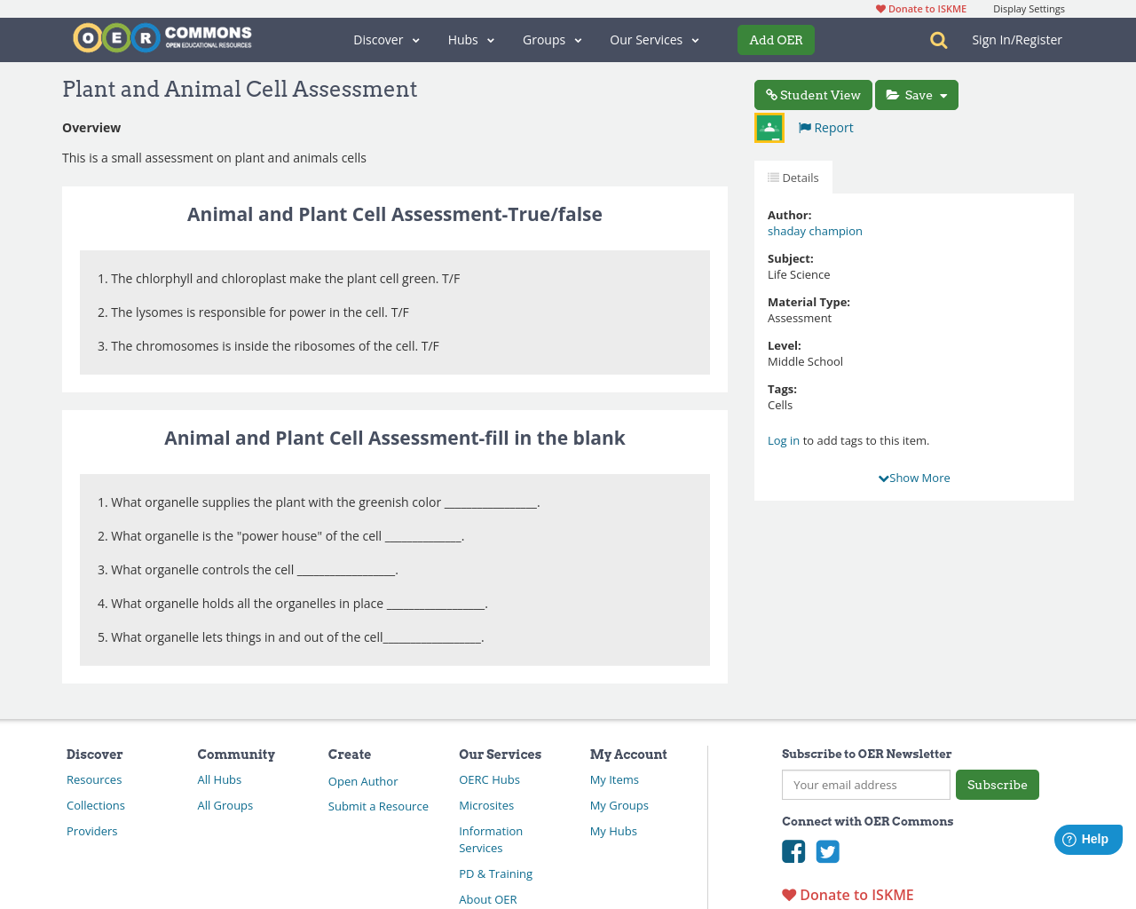 Plant and Animal Cell Assessment | OER Commons