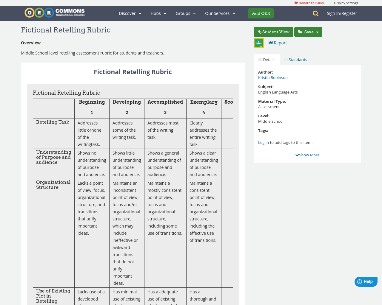 Fiction Retelling Rubric | OER Commons