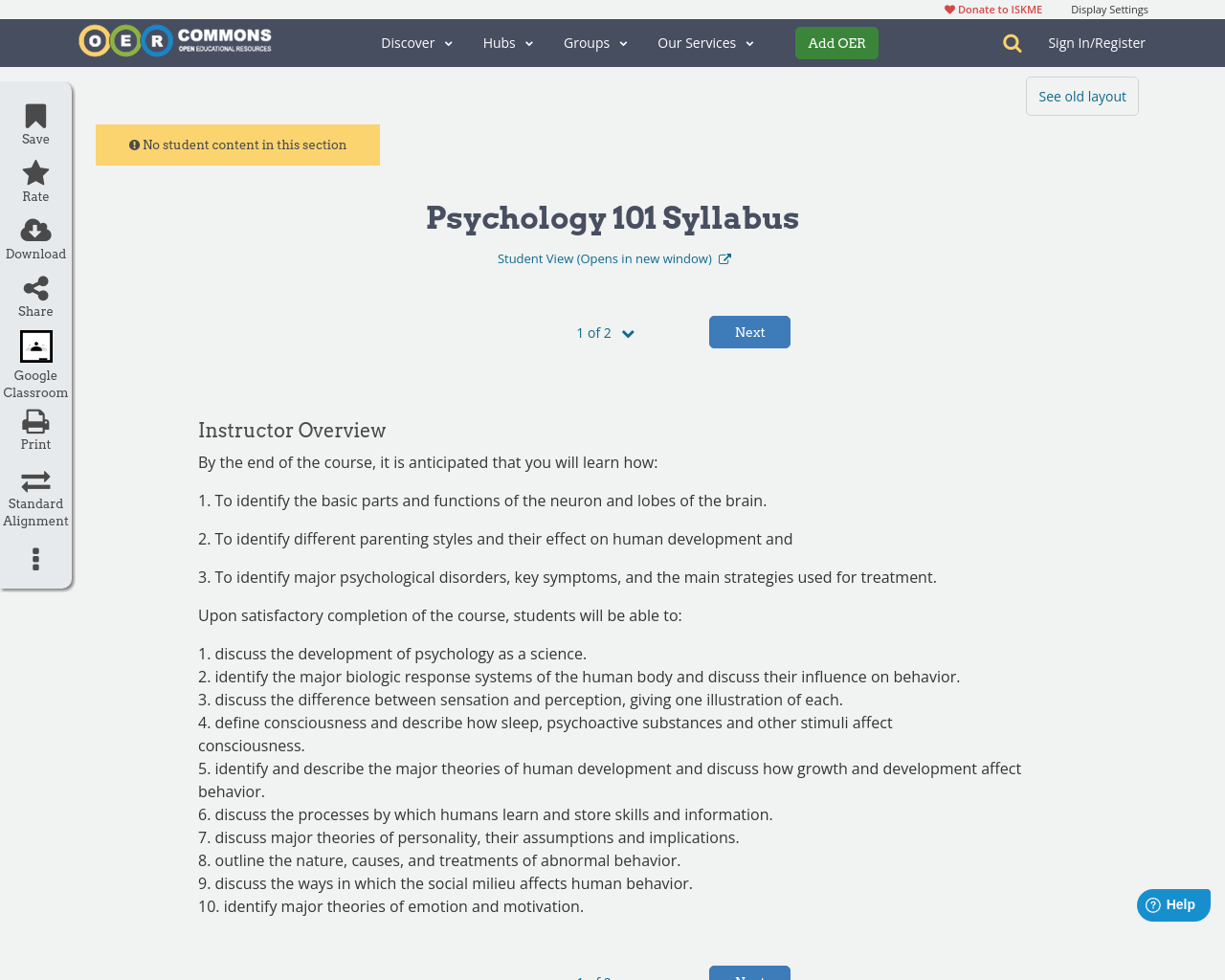 Psychology 101 Syllabus | OER Commons