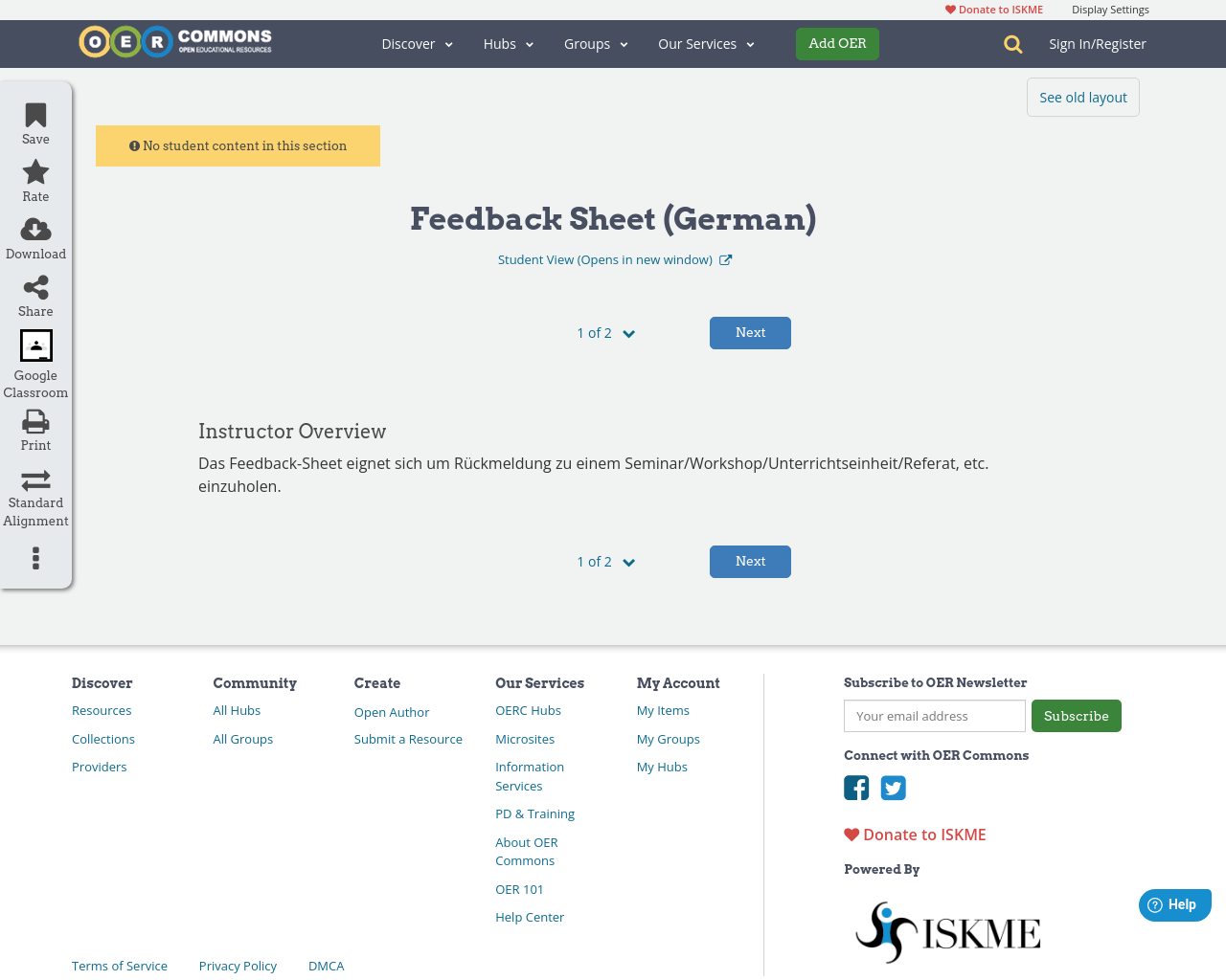 Feedback Sheet (German) | OER Commons