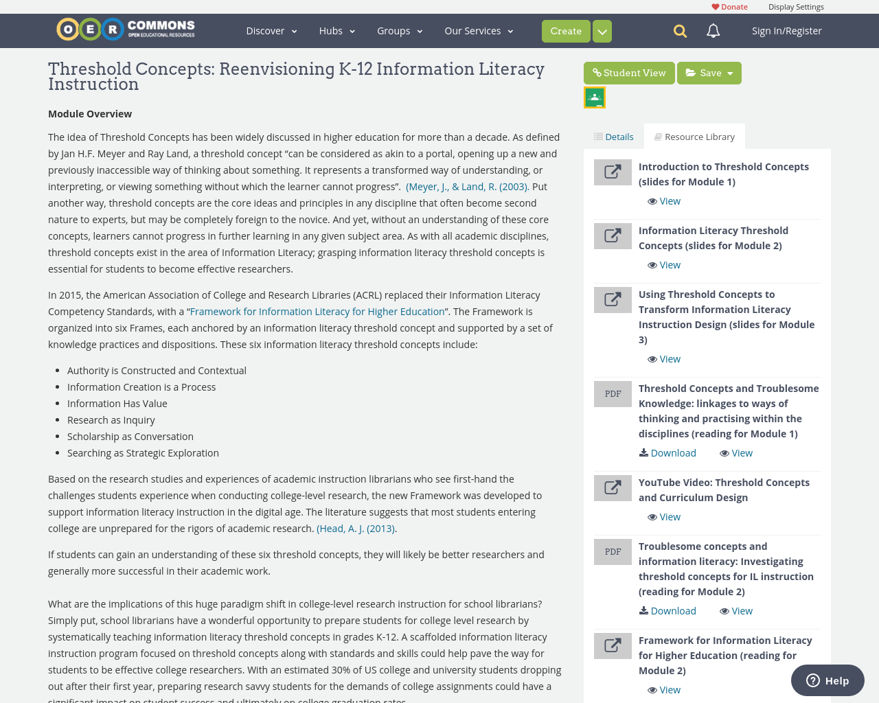 Threshold Concepts: Reenvisioning K-12 Information Literacy Instruction ...