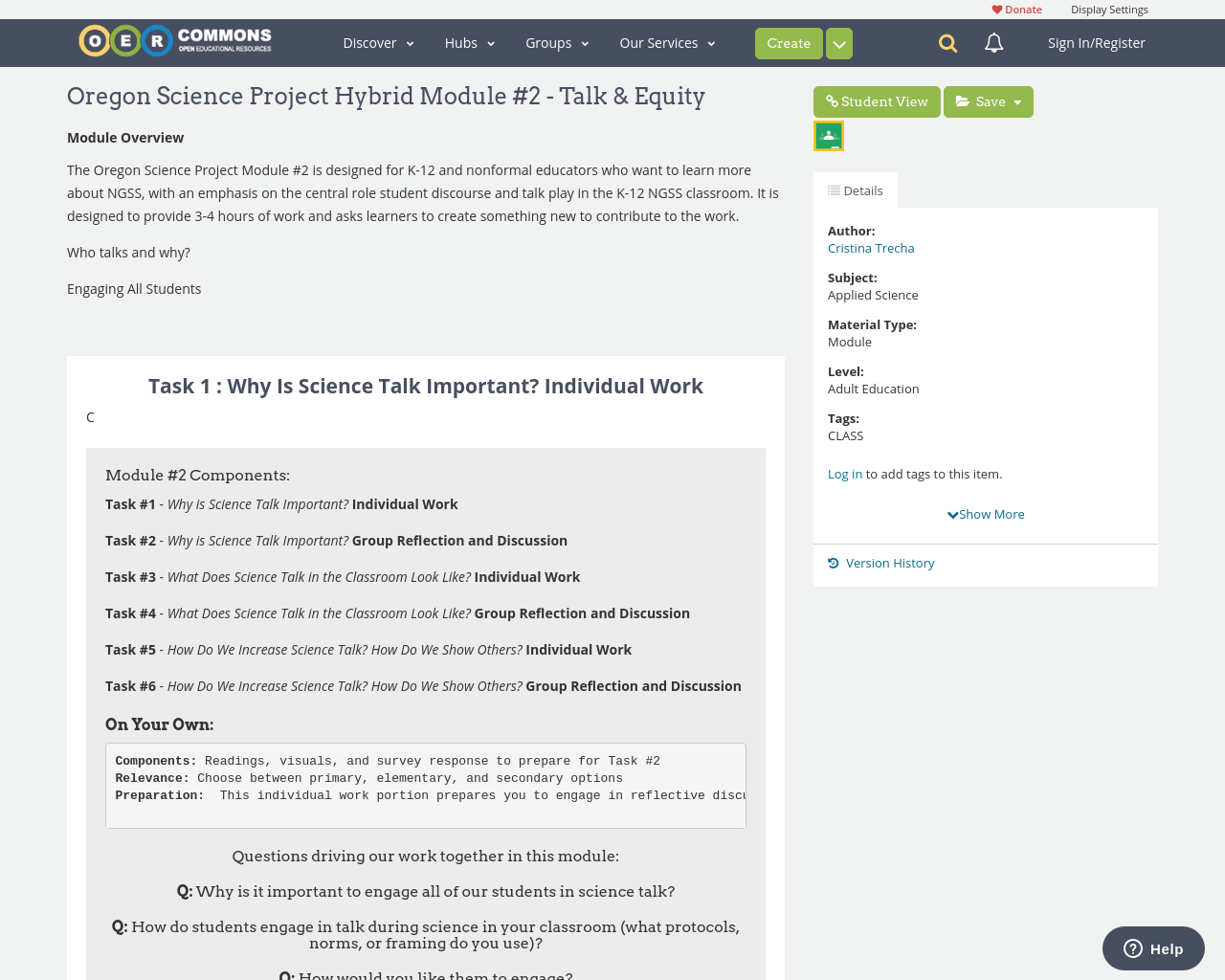 Oregon Science Project Hybrid Module #2 - Talk & Equity | OER Commons