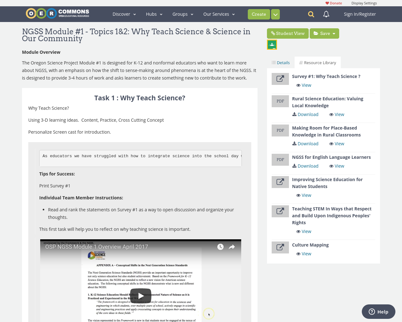 NGSS Module #1 - Topics 1&2: Why Teach Science & Science in Our ...