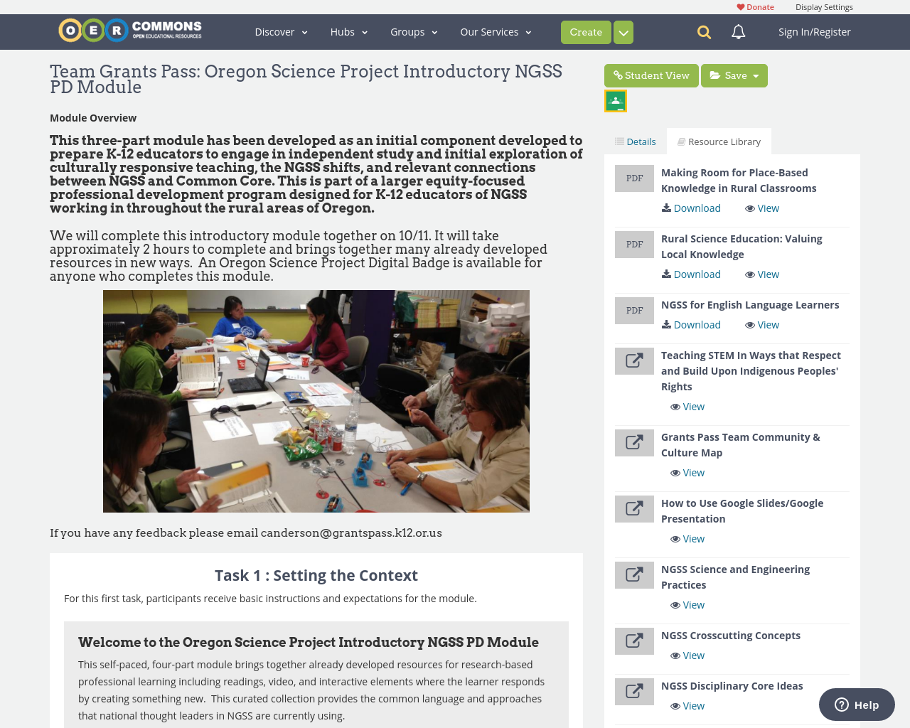 Team Grants Pass: Oregon Science Project Introductory NGSS PD Module ...